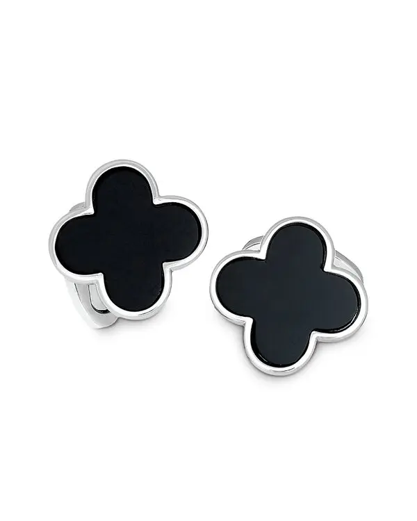 JAN LESLIE Sterling Silver And Onyx Clover Cufflinks - Black