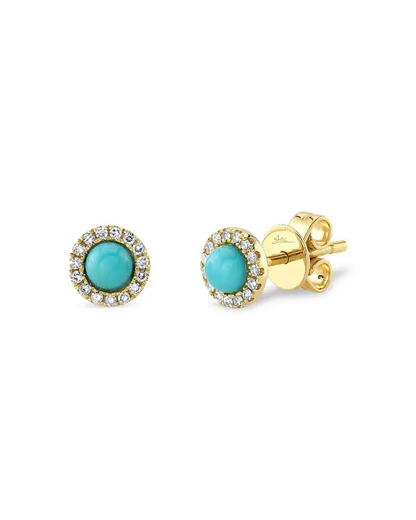 MOON & MEADOW 14k Yellow Gold Turquoise And Diamond Stud Earrings - Turquoise/gold