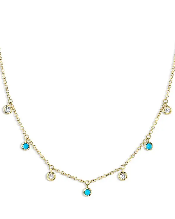MOON & MEADOW 14k Yellow Gold Turquoise And Diamond Dangle Collar Necklace - Turquoise/gold