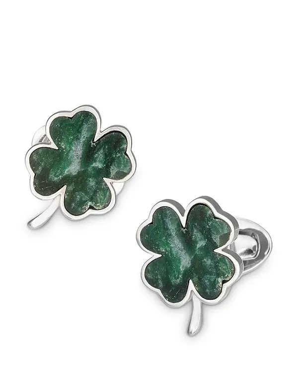 JAN LESLIE Sterling Silver & Onyx Four-leaf Clover Cufflinks - Green