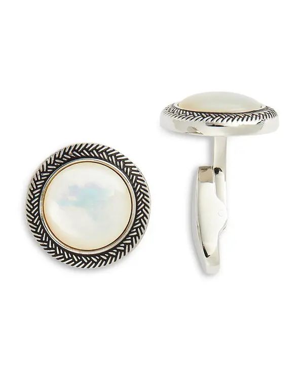 LINK UP Antique Rim Mother Of Pearl Cufflinks - Silver