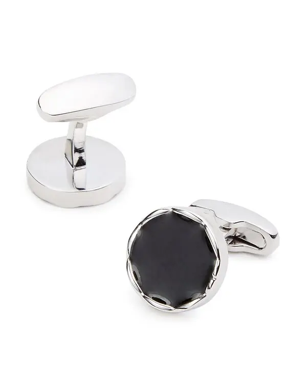 LINK UP Wave Rim Round Cufflinks - Black