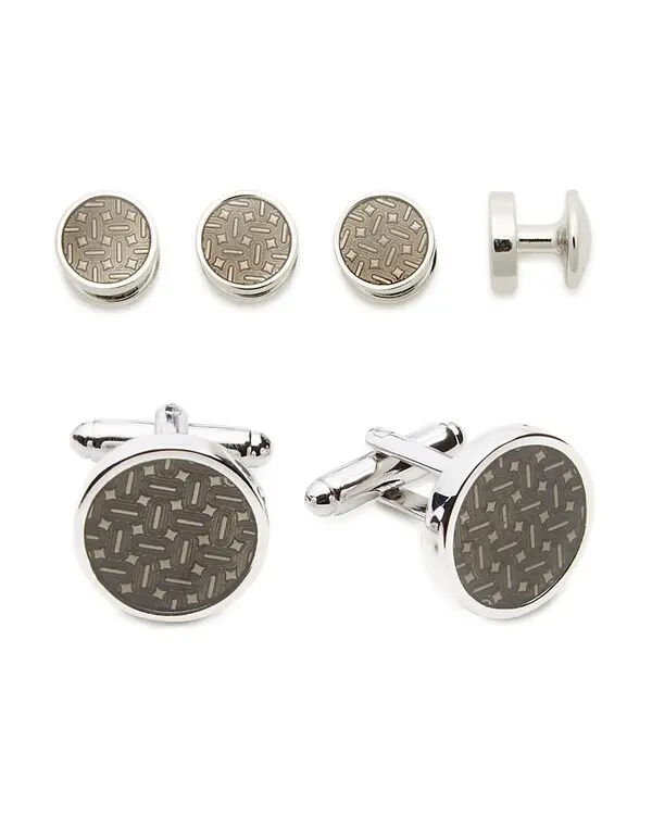 LINK UP Carbon Round Stud & Cufflinks Set