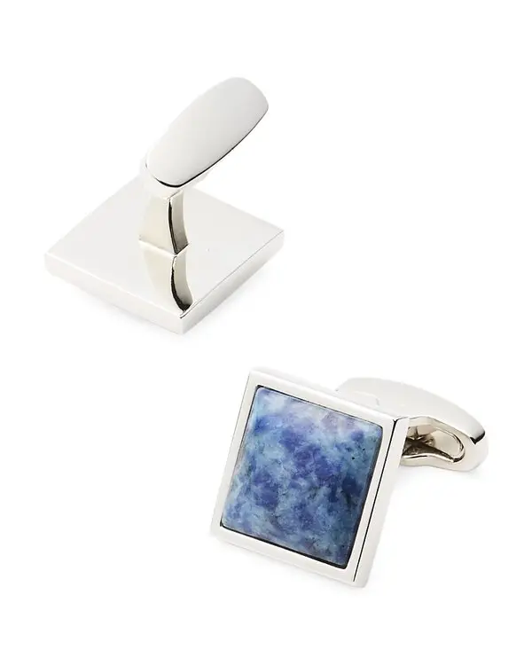 LINK UP Stone Silver Tone Cuff Links - Blue