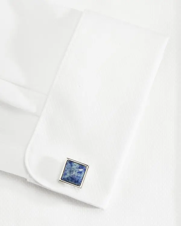 LINK UP Stone Silver Tone Cuff Links
