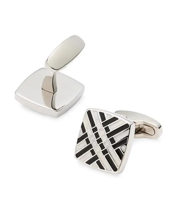 LINK UP Diagonal Cross Silver-tone Cufflinks - Black/white
