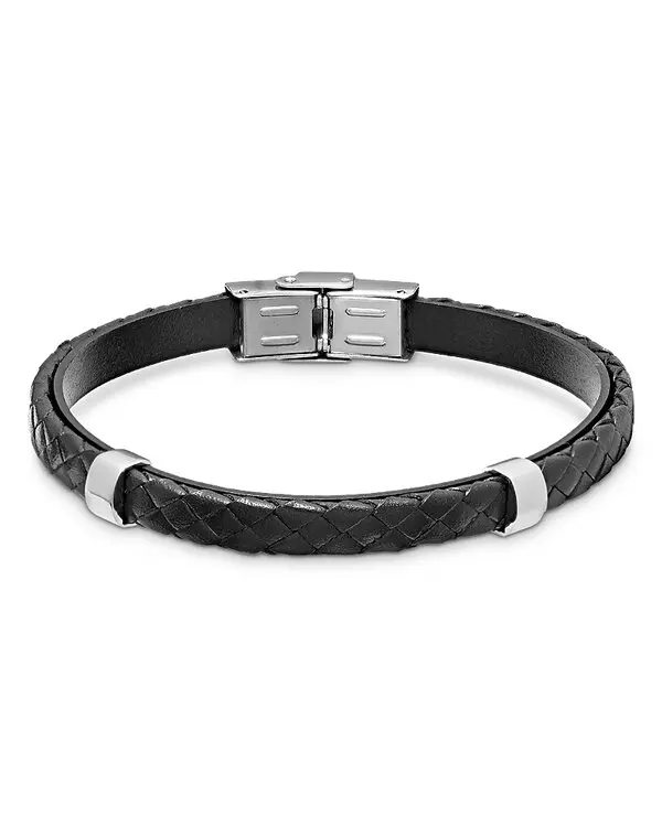 LINK UP Jan Leslie Double Steel Woven Leather Bracelet - Black