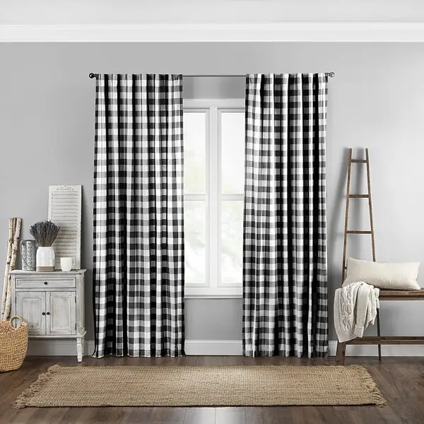 ELRENE HOME FASHIONS Farmhouse Buffalo Check Window Curtain, 52 X 95 - Black