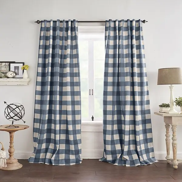 ELRENE HOME FASHIONS Grainger Buffalo Check Blackout Window Curtain, 52 X 84 - Indigo