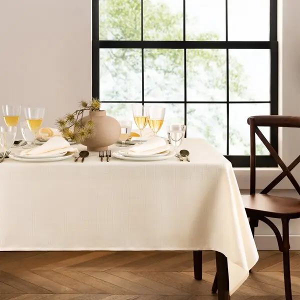 ELRENE HOME FASHIONS Laurel Solid Texture Water And Stain Resistant Tablecloth, 60 X 144 - Ivory