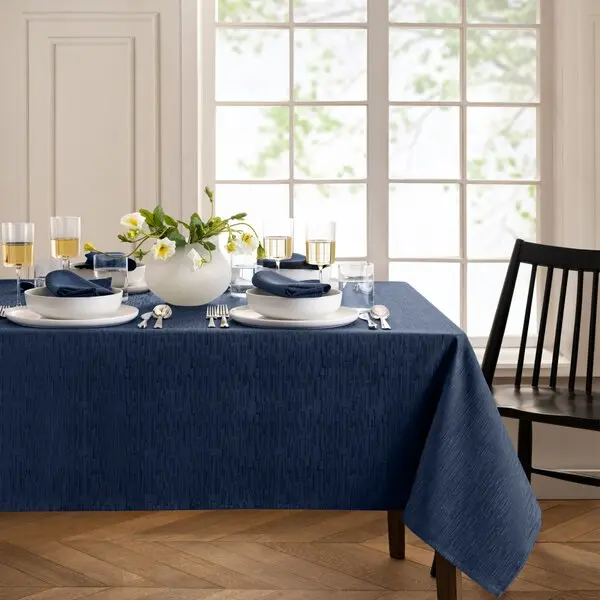 ELRENE HOME FASHIONS Continental Solid Texture Water And Stain Resistant Tablecloth, 60 X 84 - Navy