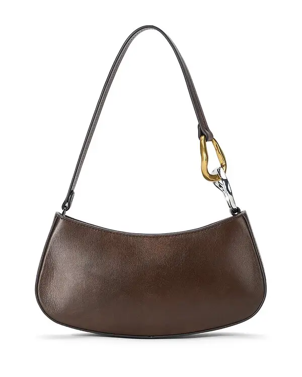 Staud Ollie Leather Shoulder Bag - Espresso Distressed
