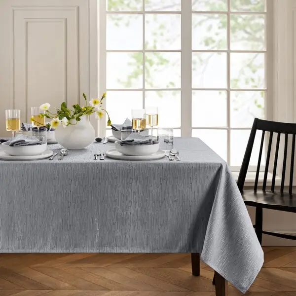 ELRENE HOME FASHIONS Continental Solid Texture Water And Stain Resistant Tablecloth, 60 X 144 - Gray