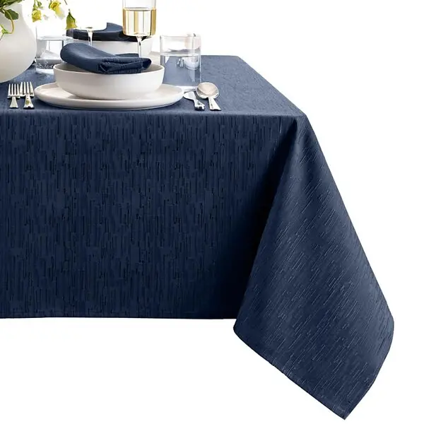 ELRENE HOME FASHIONS Continental Solid Texture Water And Stain Resistant Tablecloth, 60 X 144 - Navy