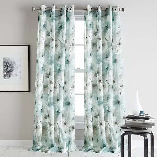 Dkny Modern Bloom Semi-sheer Grommet Curtain Panel, 50 X 84 - Blue