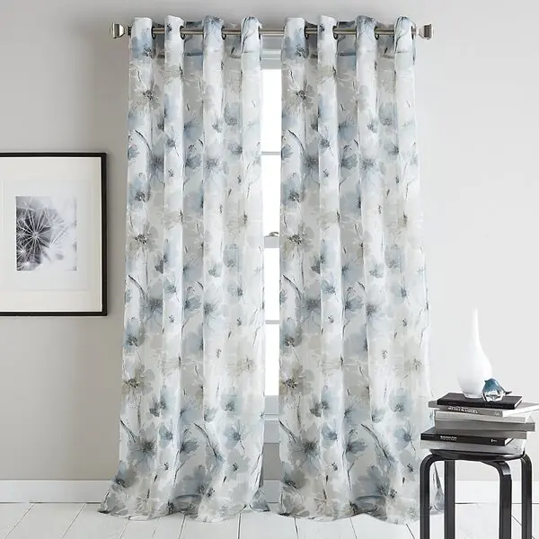 Dkny Modern Bloom Semi-sheer Grommet Curtain Panel, 50 X 84 - Linen