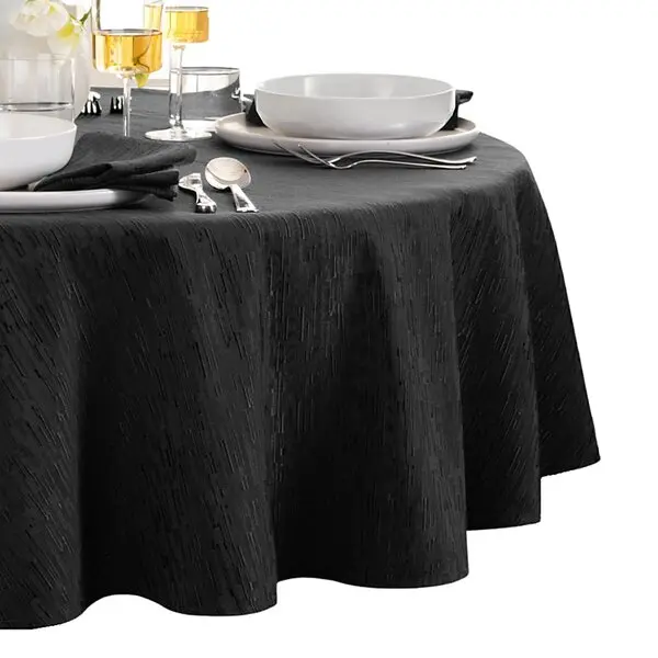 ELRENE HOME FASHIONS Continental Solid Texture Water And Stain Resistant Round Tablecloth, 70 - Black