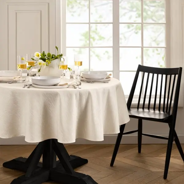 ELRENE HOME FASHIONS Continental Solid Texture Water And Stain Resistant Round Tablecloth, 70 - Ivory
