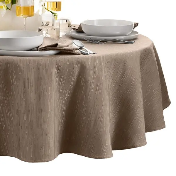 ELRENE HOME FASHIONS Continental Solid Texture Water And Stain Resistant Round Tablecloth, 70 - Taupe