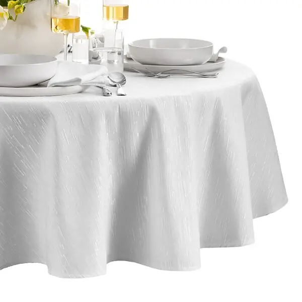 ELRENE HOME FASHIONS Continental Solid Texture Water And Stain Resistant Round Tablecloth, 70 - White