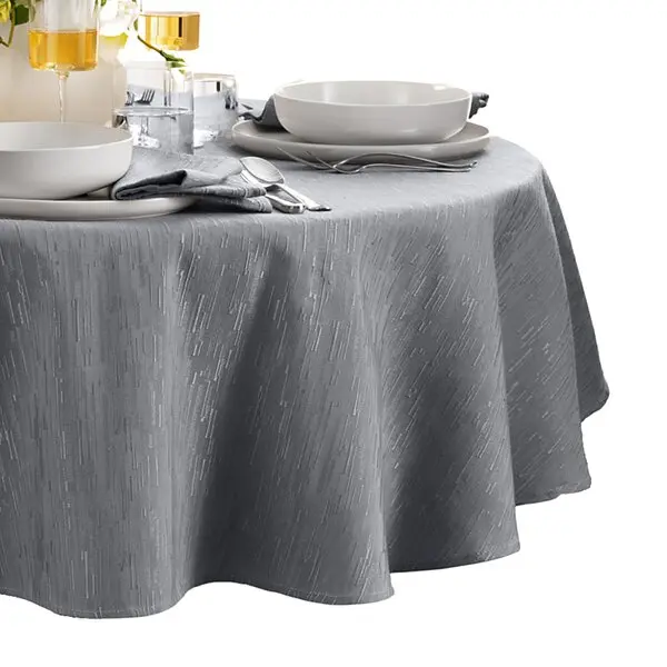 ELRENE HOME FASHIONS Continental Solid Texture Water And Stain Resistant Round Tablecloth, 90 - Gray