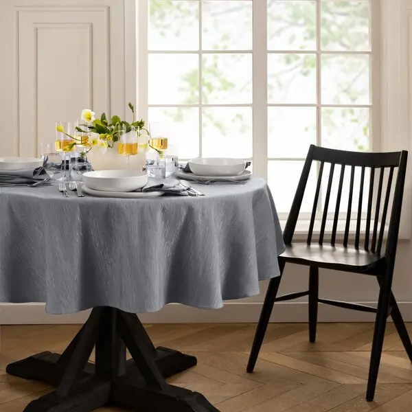 ELRENE HOME FASHIONS Continental Solid Texture Water And Stain Resistant Round Tablecloth, 90 - Gray