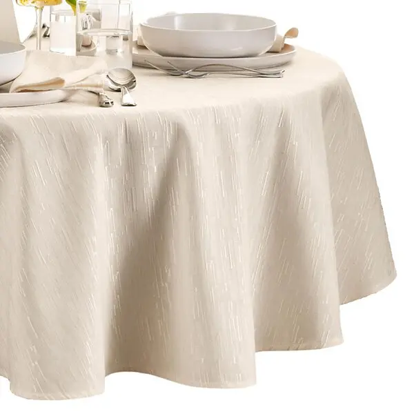 ELRENE HOME FASHIONS Continental Solid Texture Water And Stain Resistant Round Tablecloth, 90 - Ivory