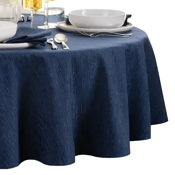 ELRENE HOME FASHIONS Continental Solid Texture Water And Stain Resistant Round Tablecloth, 90 - Navy