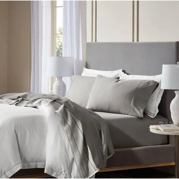BOLL & BRANCH Signature Organic Cotton Hemmed Sheet Set, King With Standard Pillowcases - Stone