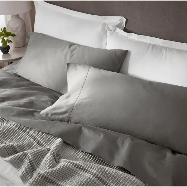 BOLL & BRANCH Signature Organic Cotton Hemmed Sheet Set, King With Standard Pillowcases - Stone