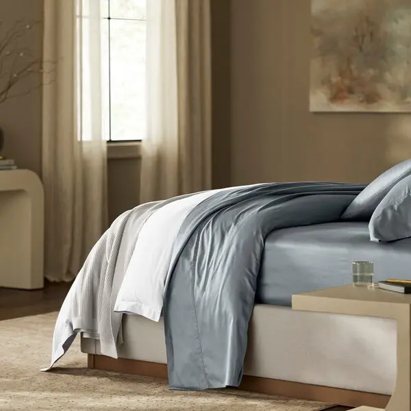 BOLL & BRANCH Signature Organic Cotton Hemmed Sheet Set, Split King - Bluestone