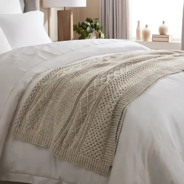 BOLL & BRANCH Aran Knit Throw Blanket - Oatmeal