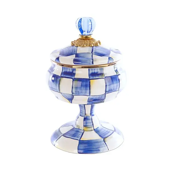 MACKENZIE-CHILDS Royal Check Enamel Curiosity Pot - Blue/white