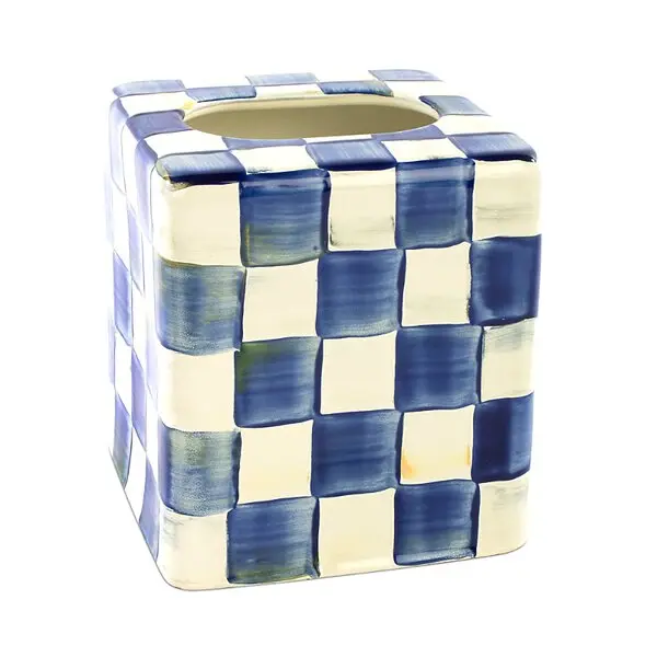 MACKENZIE-CHILDS Royal Check Enamel Boutique Tissue Box Cover - Blue/white