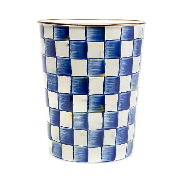 MACKENZIE-CHILDS Royal Check Enamel Waste Bin - Blue/white