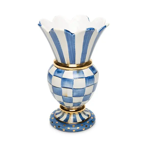 MACKENZIE-CHILDS Royal Check Collection Great Vase - Blue/white