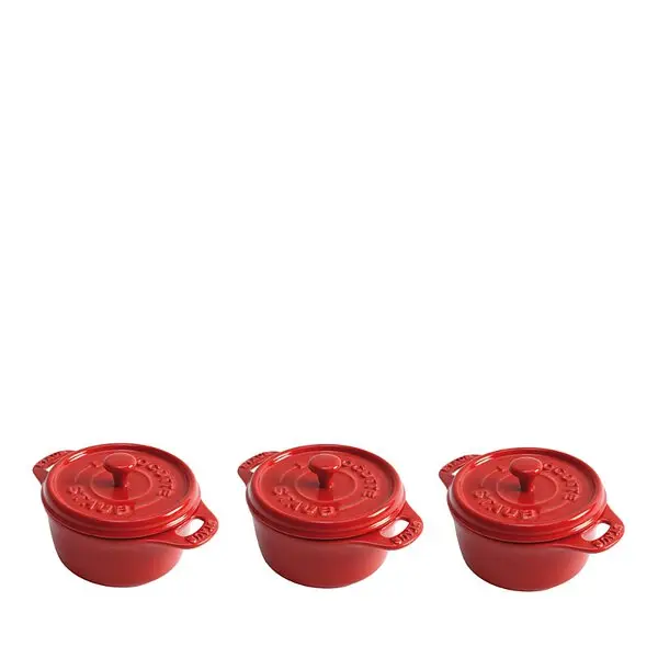 STAUB Round Mini 4 Cocotte, Set Of 3 - Cherry