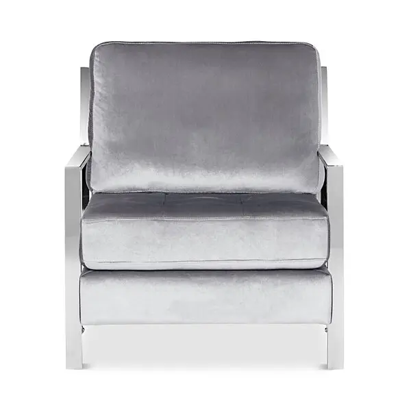 SAFAVIEH Walden Modern Tufted Linen Chrome Accent Chair - Light Grey