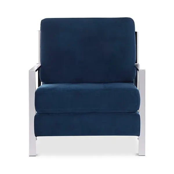 SAFAVIEH Walden Modern Tufted Linen Chrome Accent Chair - Navy