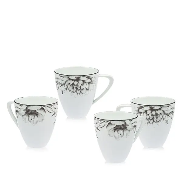 RICCI ARGENTIERI Dahlia Dinnerware Mugs, Set Of 4 - White/black