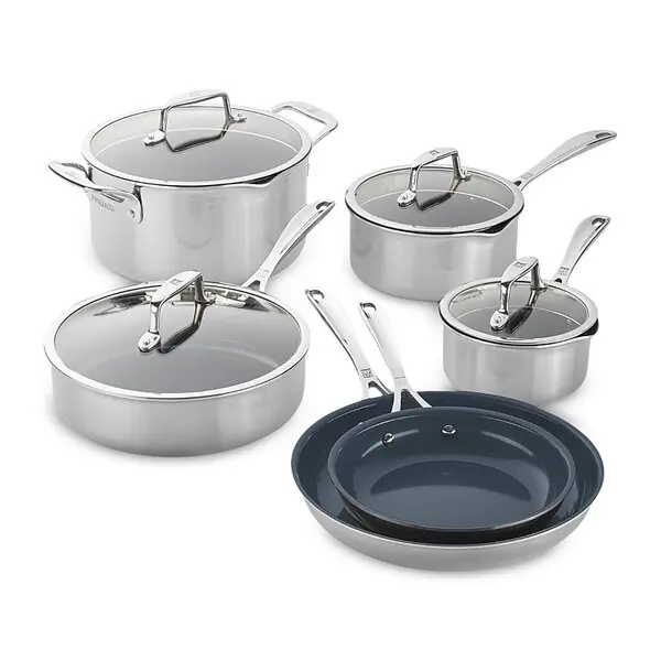 ZWILLING Clad Cfx 10-piece Stainless Steel Ceramic Nonstick Cookware Set - Silver