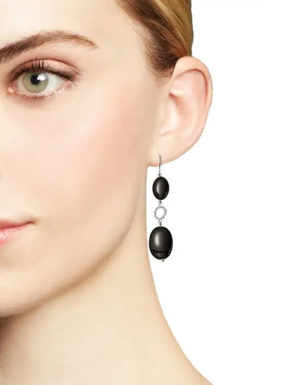 Aqua Sterling Silver And Onyx Drop Earrings