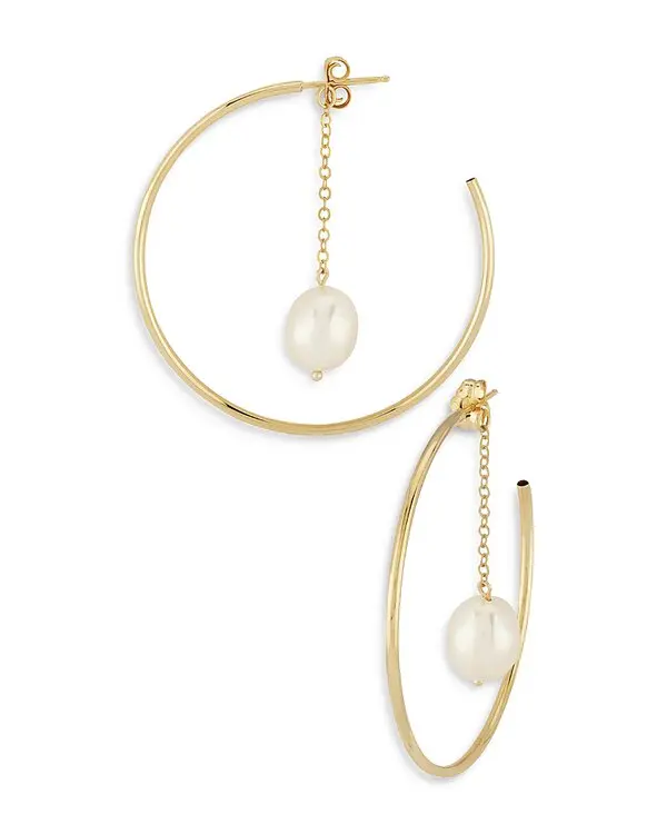 MOON & MEADOW 14k Yellow Gold Hoop Earrings With Cultured Freshwater - Pearl