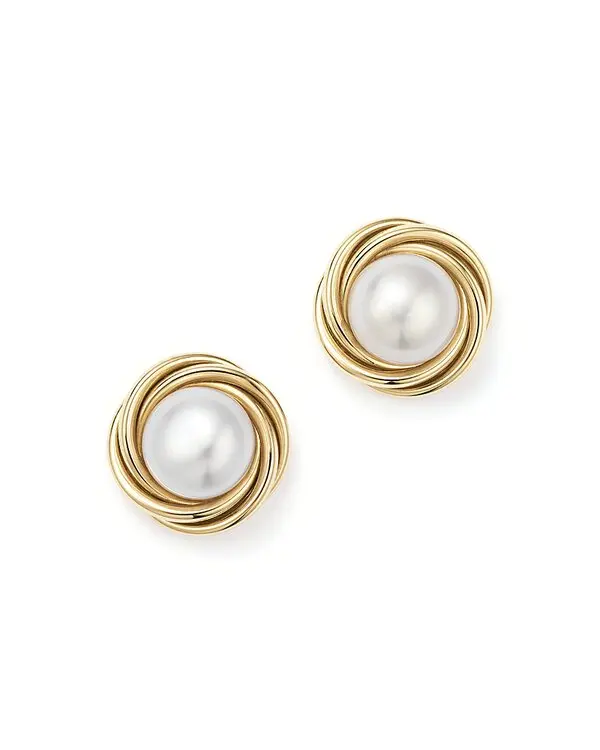 Bloomingdale'S 14k Yellow Knot Stud Earrings With Cultured Freshwater Pearls - Gold