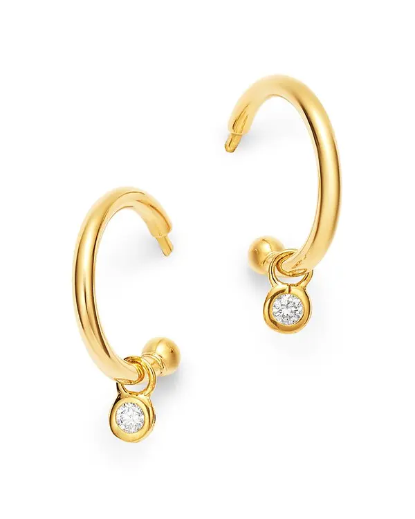Bloomingdale'S 14k Yellow Gold Diamond Drop Huggie Hoop Earrings - White/gold