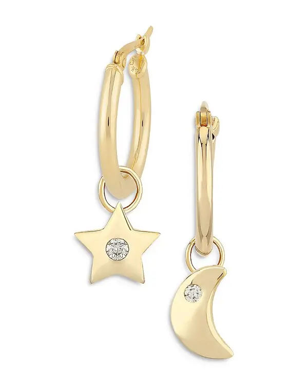 Bloomingdale'S Diamond Star & Moon Dangle Hoop Earrings - Gold