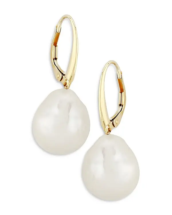 Bloomingdale'S 14k Yellow Gold Baroque Cultured Pearl Drop Earrings - White/gold