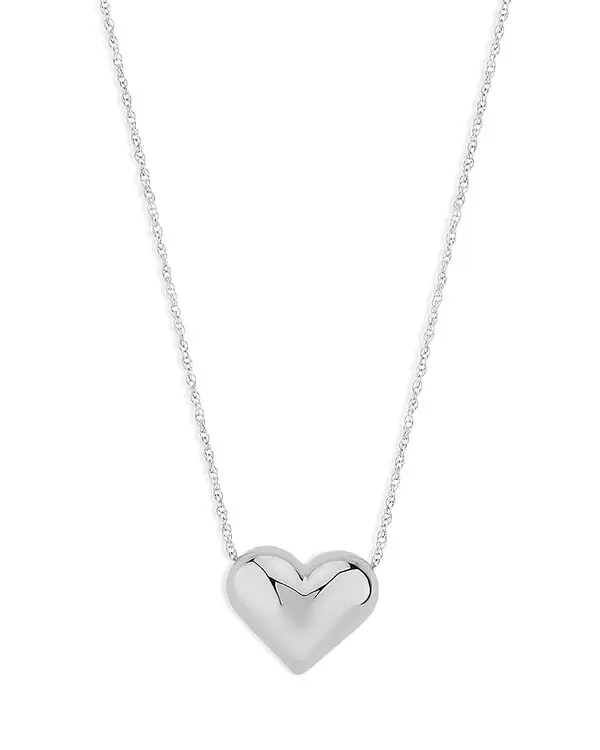 Aqua Puffed Heart Pendant Necklace - Silver