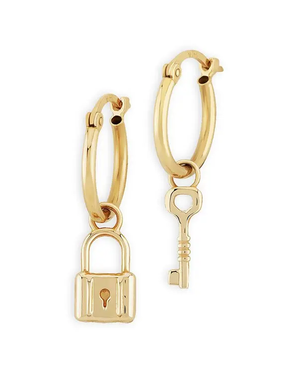 MOON & MEADOW Lock & Key Dangle Hoop Earrings - Gold