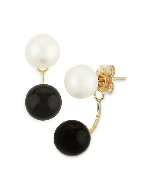 Bloomingdale'S Onyx And Cultured Pearl Drop Earrings In 14k Yellow Gold - Black/white/gold